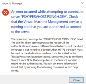Connect to Hyper-V Host from Workgroup Computer