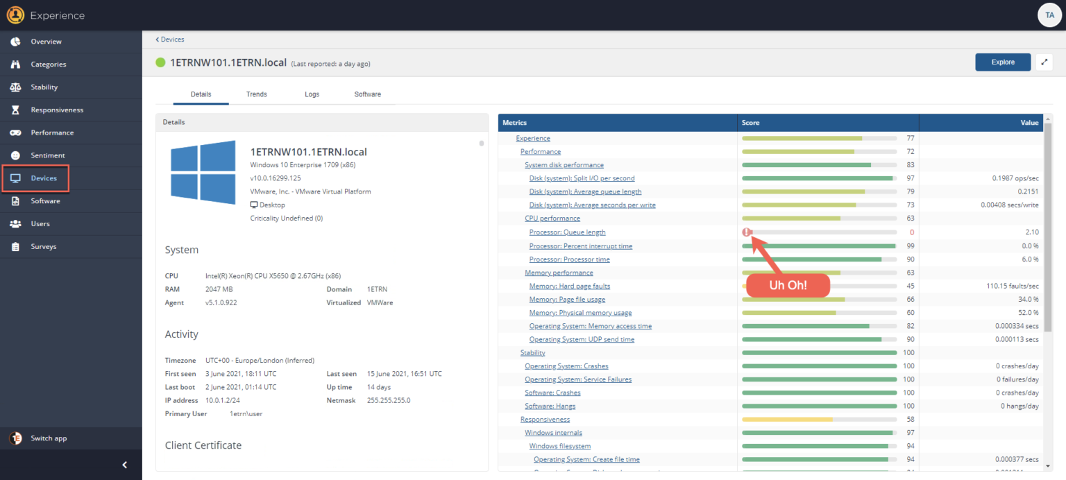 Learning 1E's Tachyon: Using Experience