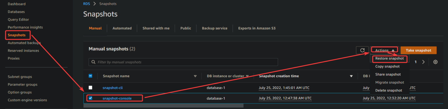How to Create a AWS RDS Snapshot