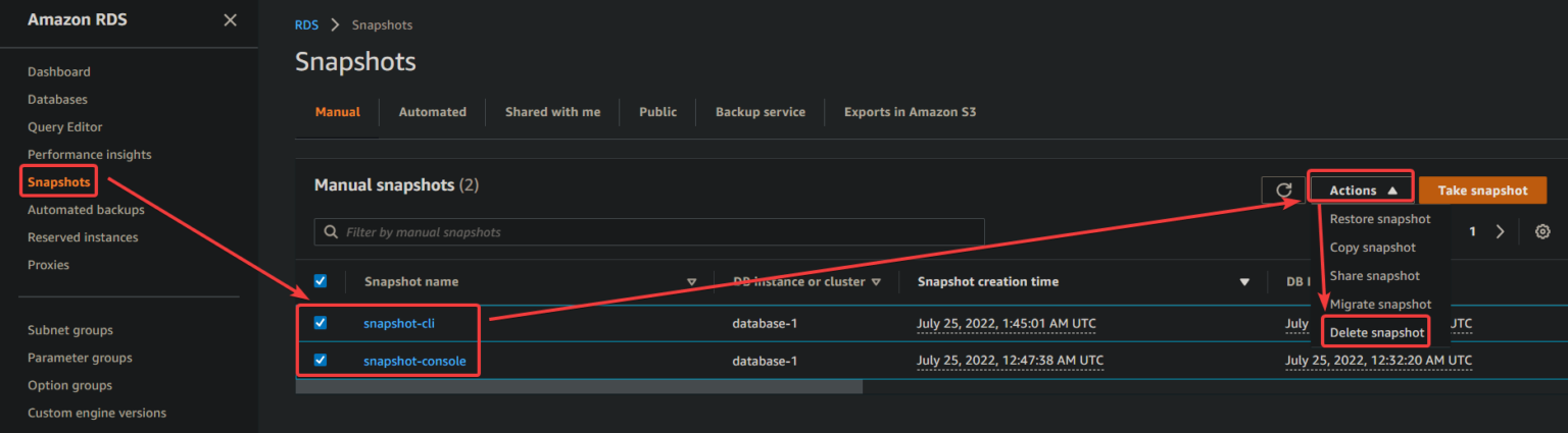How to Create a AWS RDS Snapshot