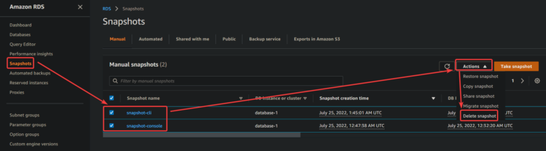 How to Create a AWS RDS Snapshot