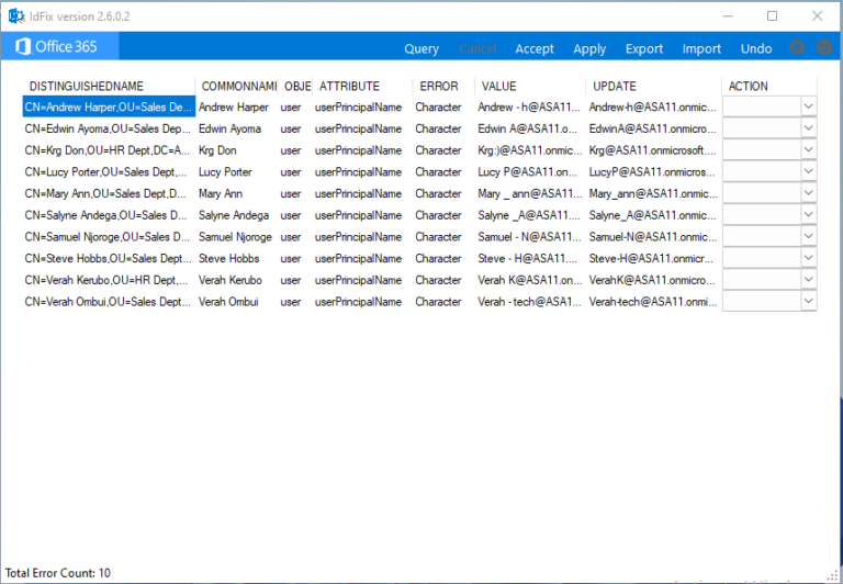 Solve Azure AD Connect Errors via the Microsoft IdFix Tool